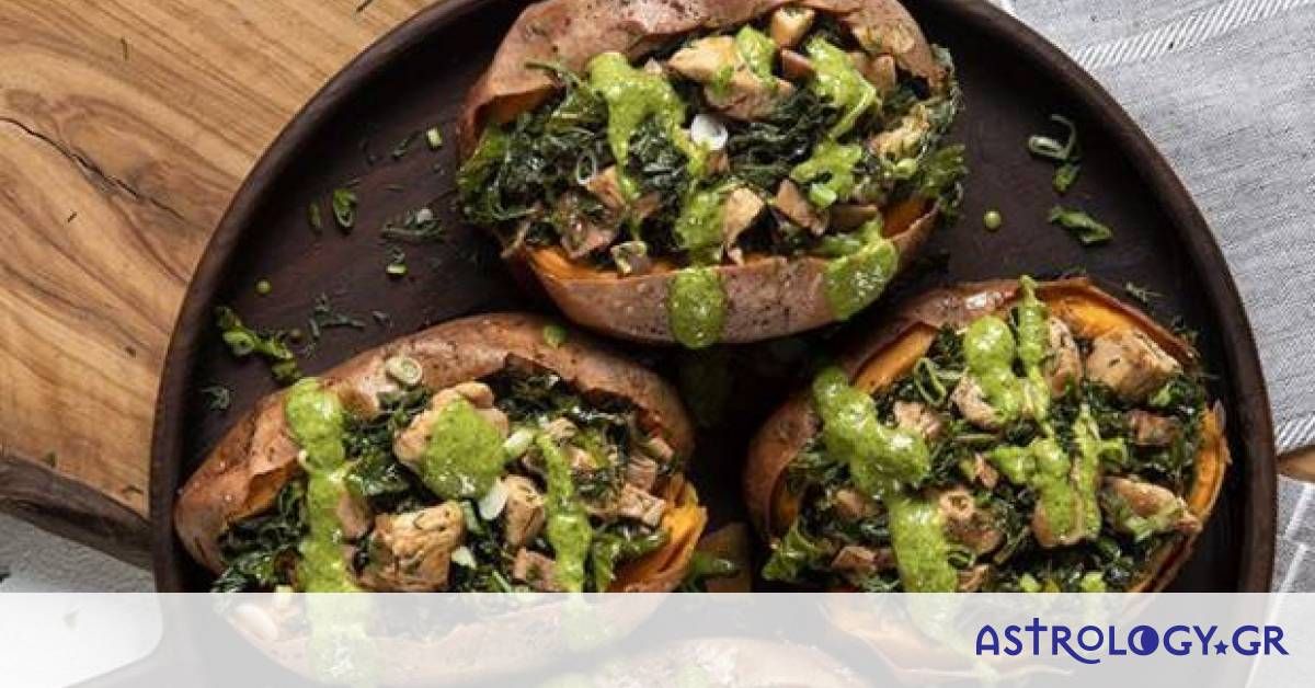 Συνταγή για γλυκοπατάτες γεμιστές με κοτόπουλο και κέιλ από τον Άκη ...